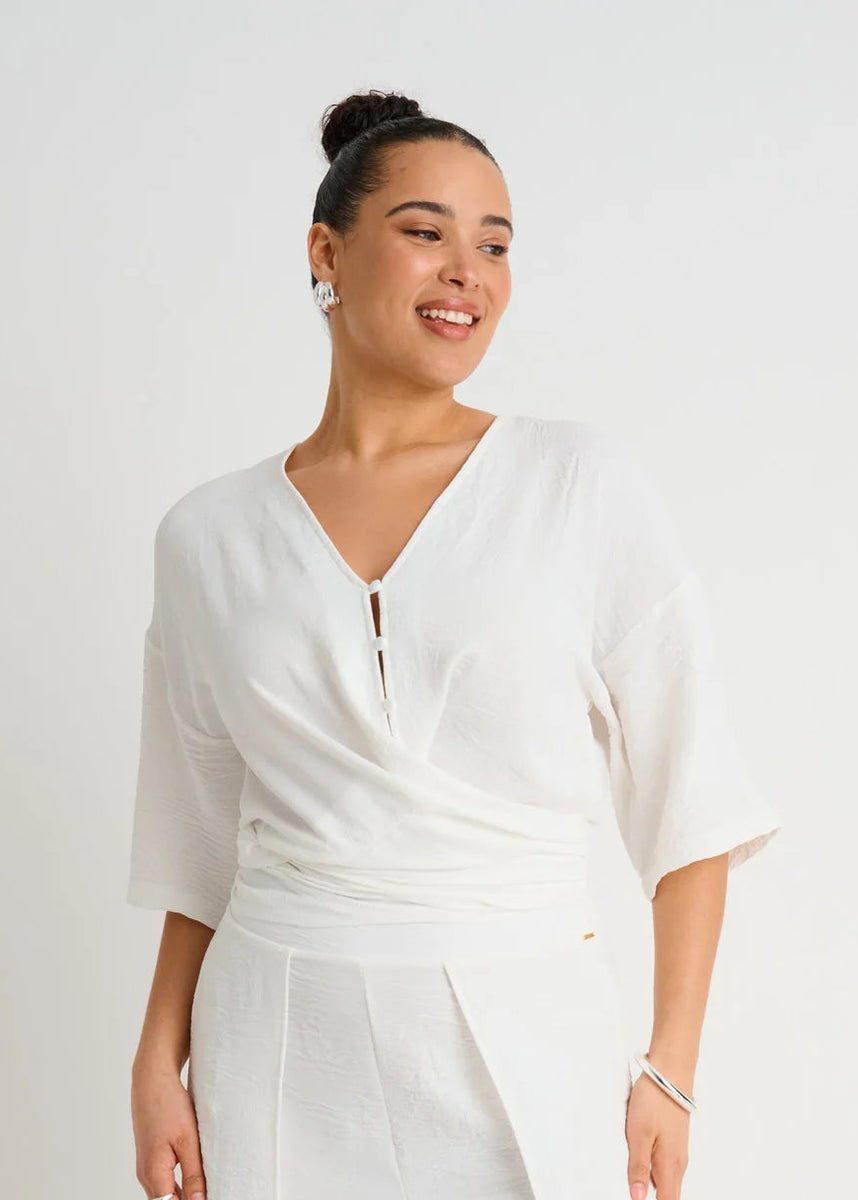 Everyday Sunday Front Tie Cover Up Top || Off White – 3's Company Boutique