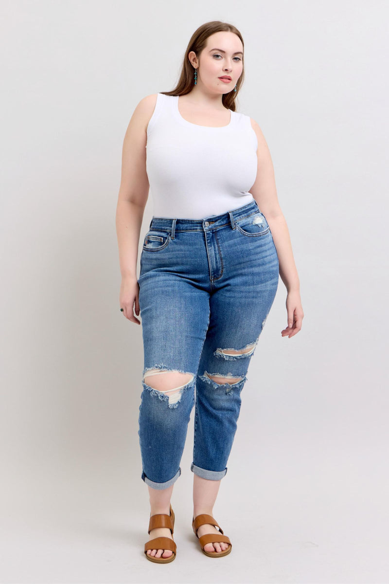 Judy Blue Finley Boyfriend Denim || Mid Wash – 3's Company Boutique